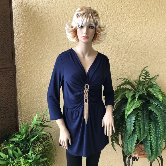 Boston Proper | Tops | Boston Proper Navy Blue Embellished Tunic | Poshmark